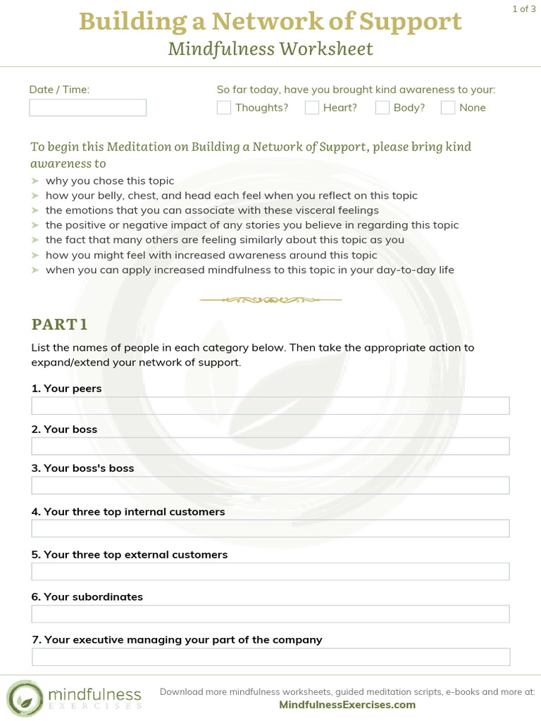 Building A Network of Support | PDF | Mindfulness | Awareness