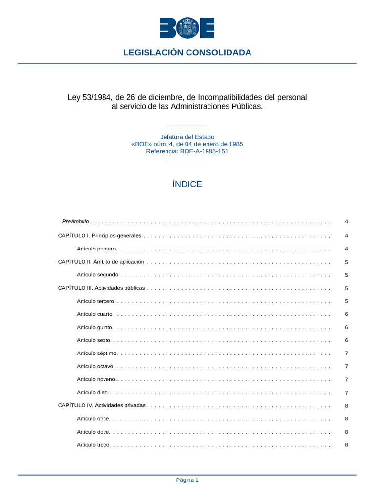 Ley de Incompatibilidades (CAP I, II y IV) | PDF | Derecho laboral ...