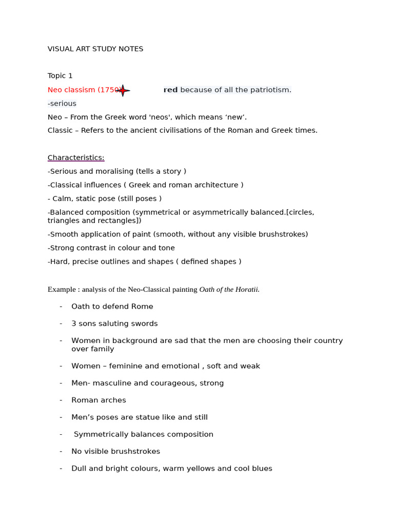 Visual Art Study Notes | PDF | Realism (Arts) | Impressionism