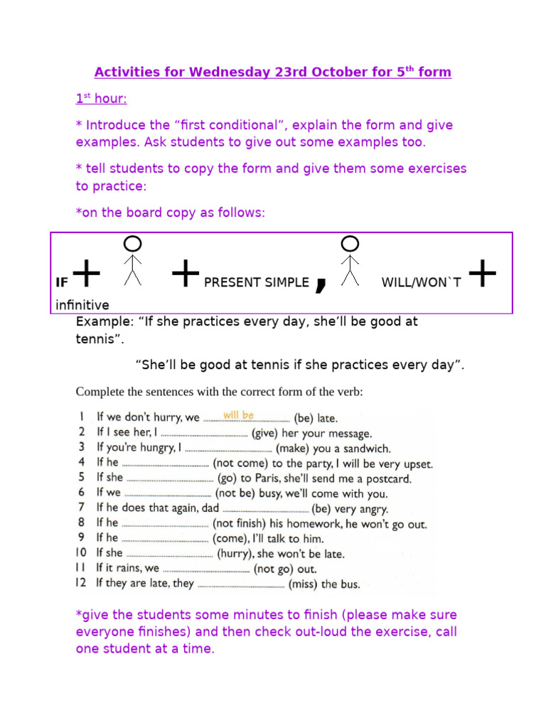Activities For Wednesday 23rd October For 5th Form | PDF