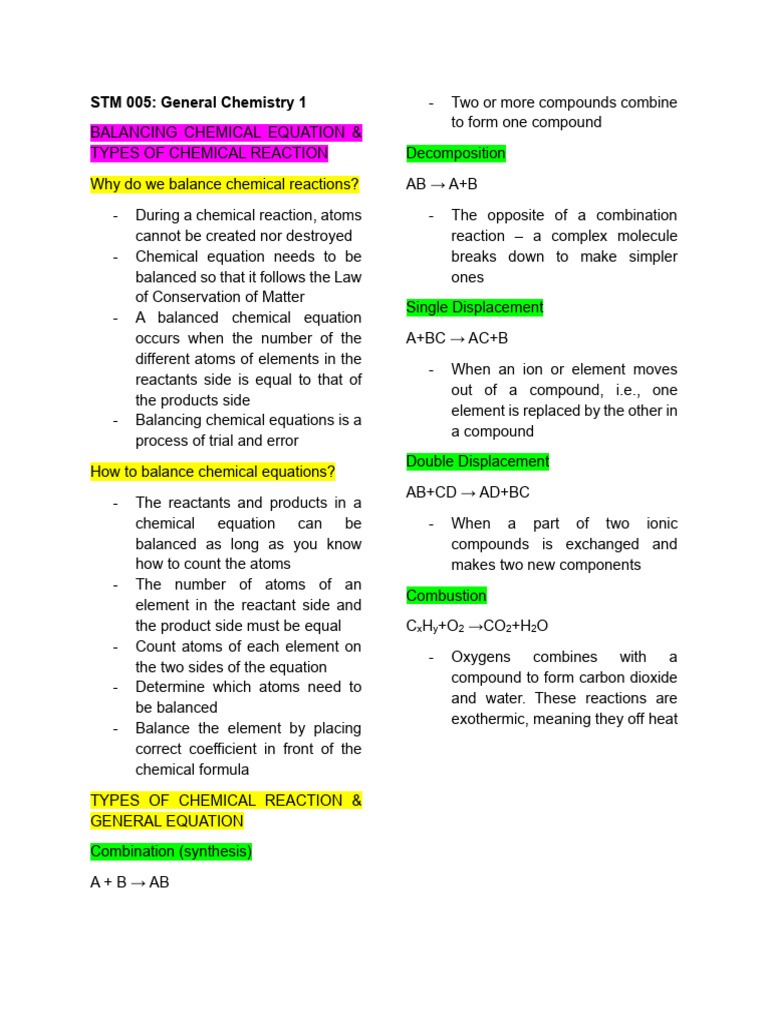 STM 005 Reviewer | PDF | Stoichiometry | Mole (Unit)