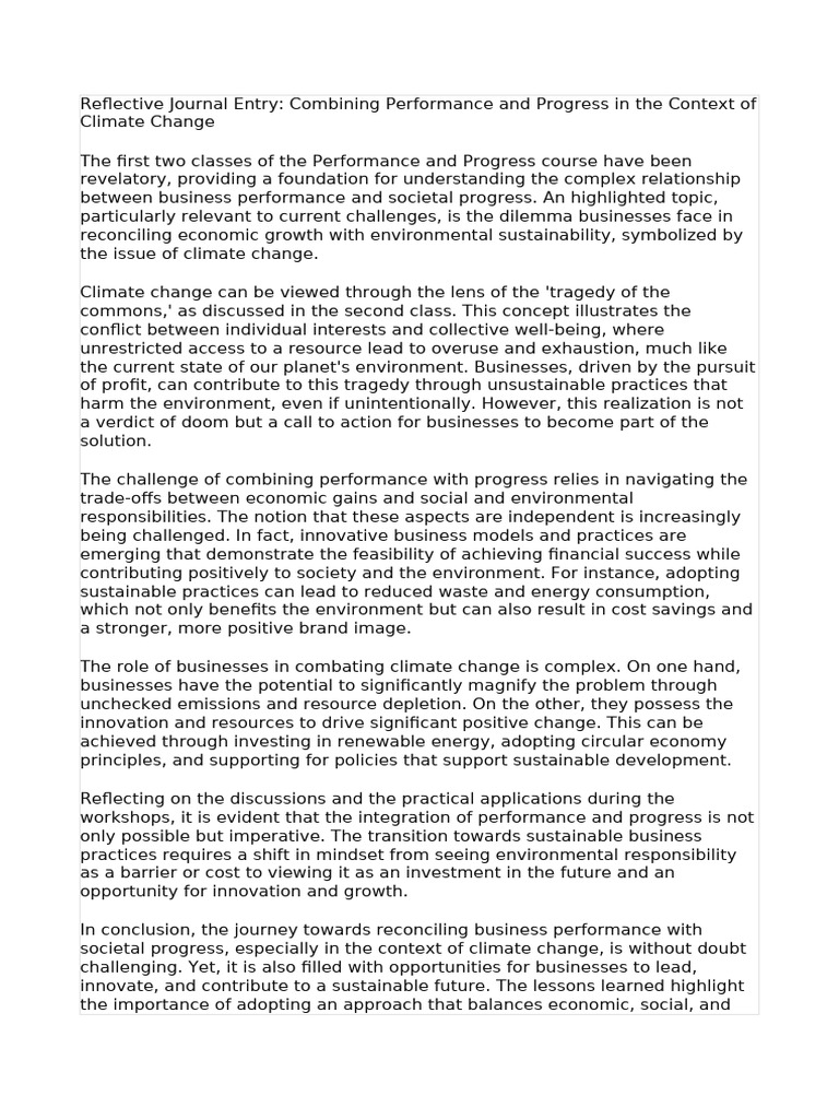 Reflective Journal Entry PP | PDF | Sustainability | Sustainable ...