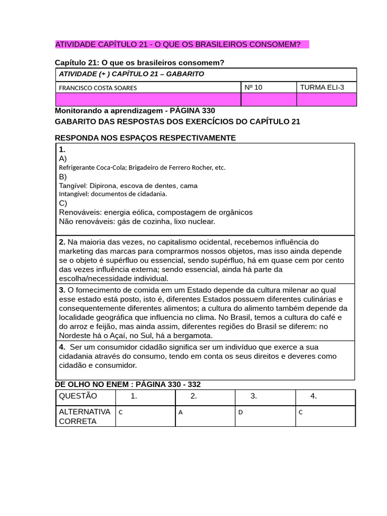 Folha de Resposta - Atividade Cap 21 | PDF