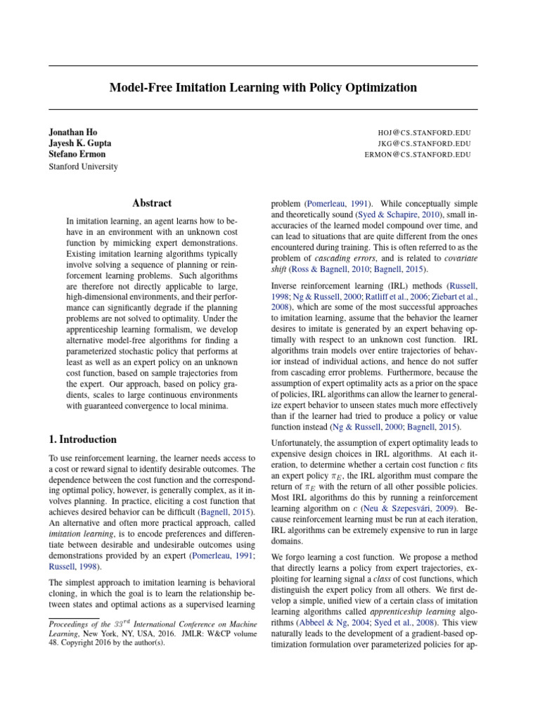 Imitation Learning Papers | PDF | Mathematical Optimization | Loss Function