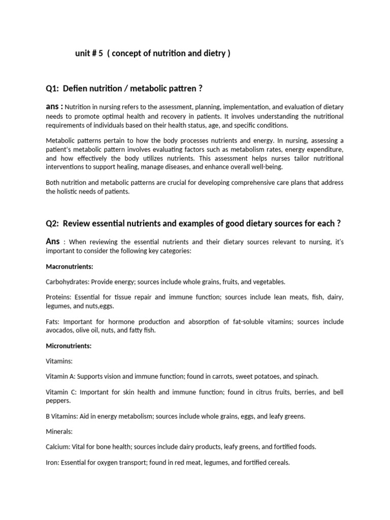 Unit # 5 (Conept of Nutrition) | PDF | Digestion | Diet & Nutrition