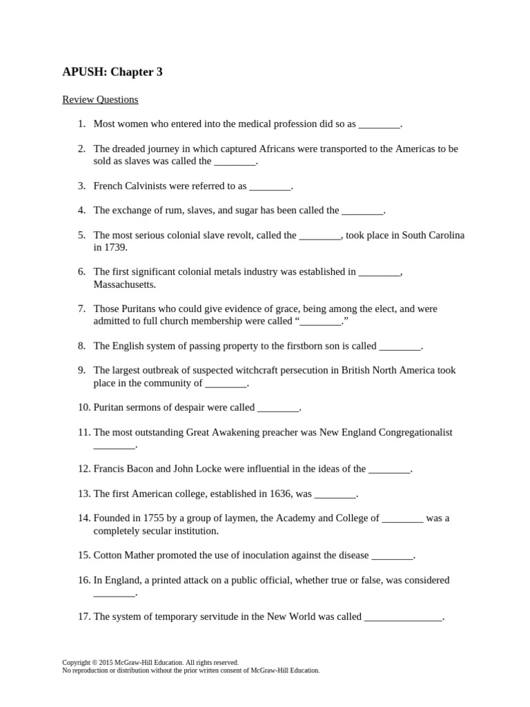 APUSH Chapter 3 Review Questions | PDF