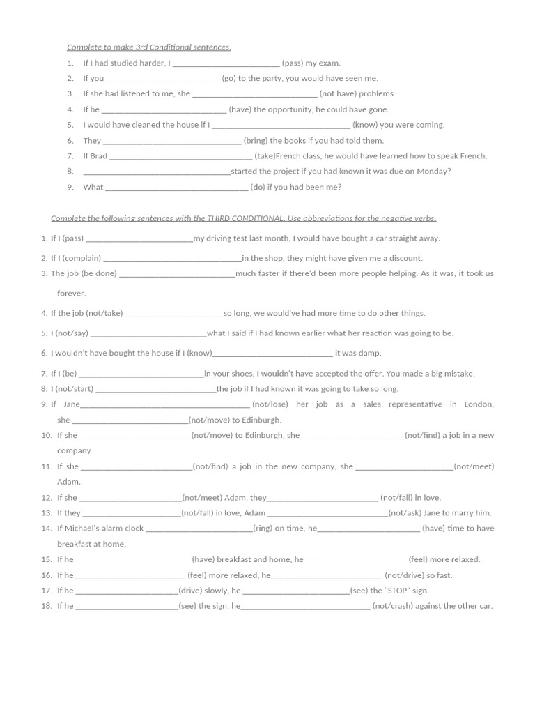 Third Conditional Exercises | PDF | Linguistic Morphology | Syntax