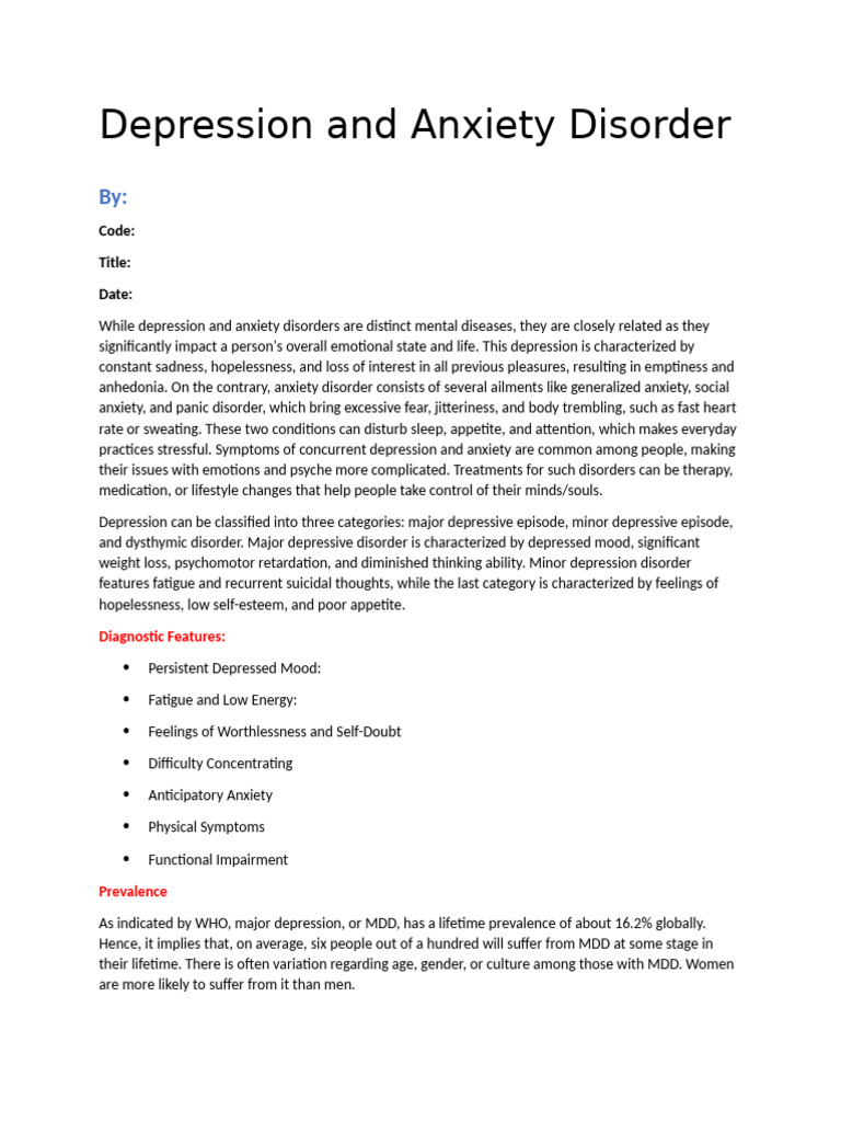 Depression and Anxiety Disorder - Edited | PDF | Major Depressive ...