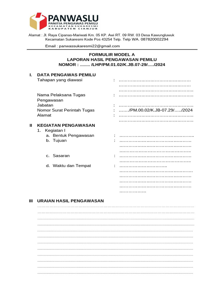 Formulir Model A LHP | PDF