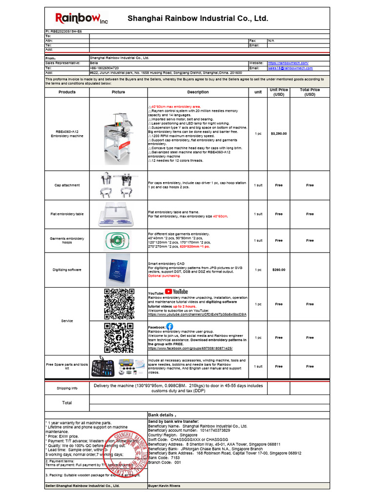 Rainbow RBE4060-A12 Embroidery Machines Quotation (2024!08!27 03-09-06) | PDF | Personal ...