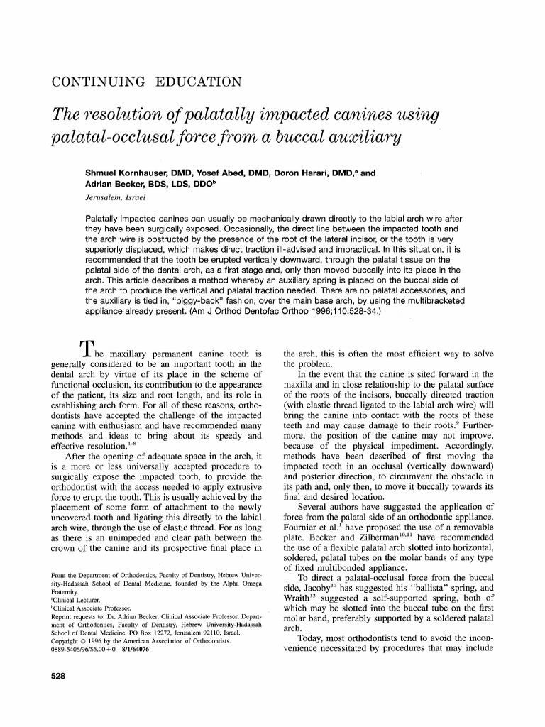 The Resolution of Palatally Impacted Canines Using Palatal-Occlusal ...