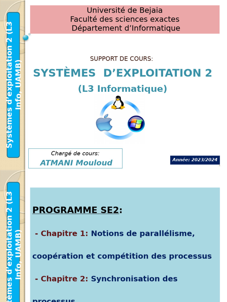 Chapitre 1 Systemes de Taches (Se2) - 2023-2024 | PDF | Parallélisme (informatique) | Programmation