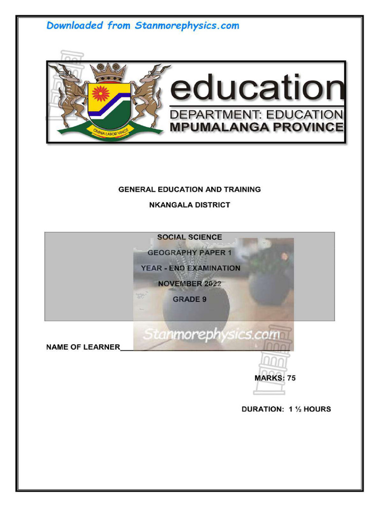 MP Geography Grade 9 November 2022 QP Only | PDF
