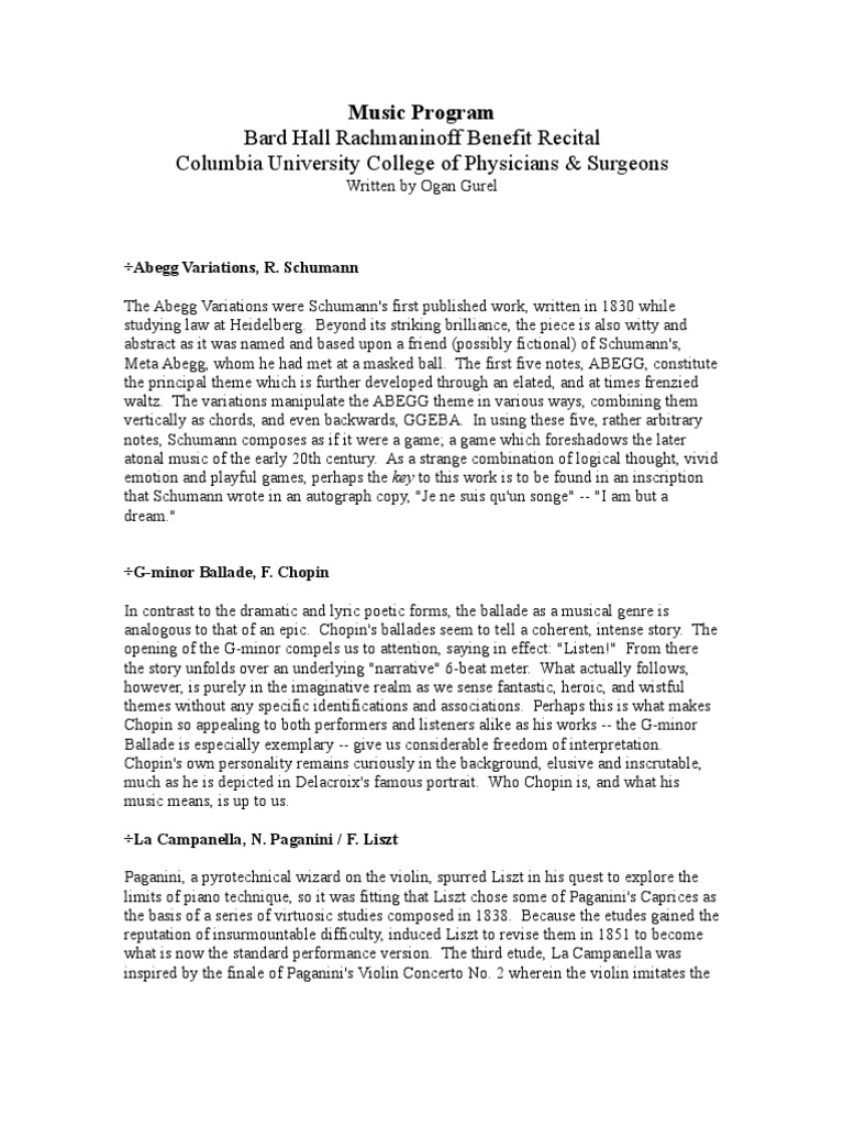 Music Program Bard Hall | PDF | Frédéric Chopin | Johannes Brahms