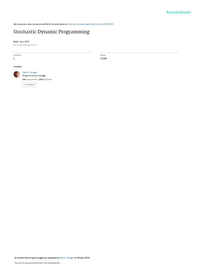 Stochastic Dynamic Programming 2 | PDF | Utility | Expected Value