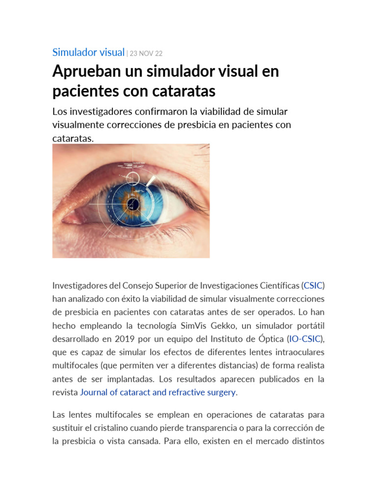 Art Simulador Visual+ | PDF | Catarata | Lentes