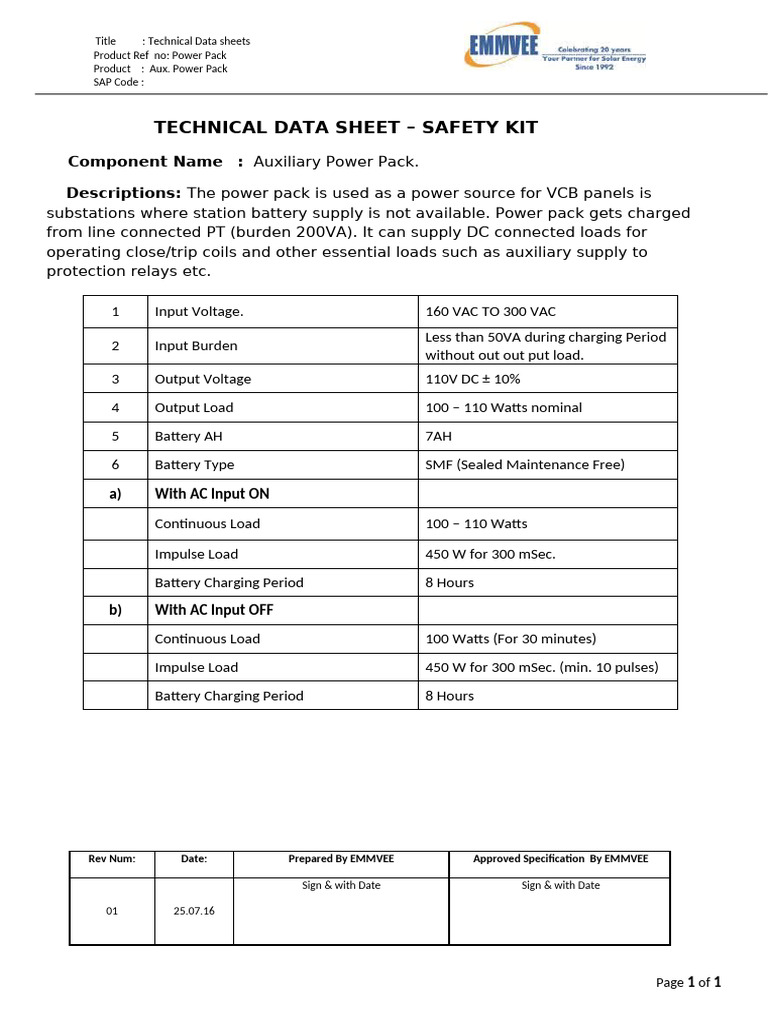 Technical Spec For Power Pack | PDF