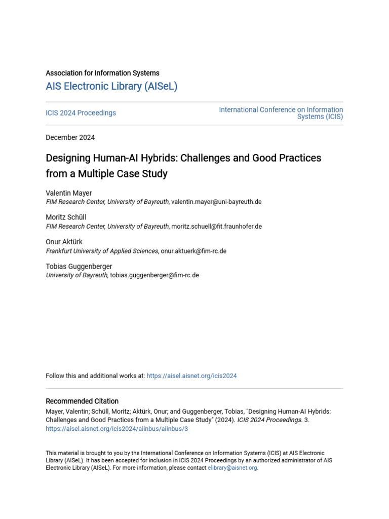 Designing Human-AI Hybrids - Challenges and Good Practices From A | PDF | Artificial ...