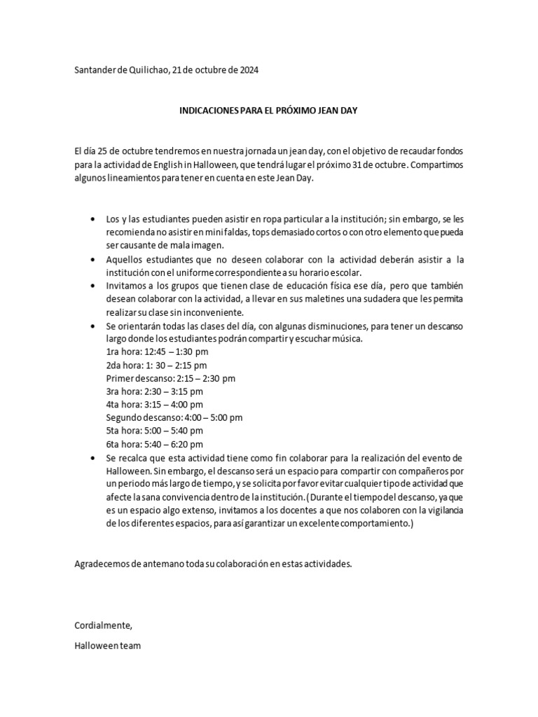 Indicaciones para El Jean Day - 114916 | PDF