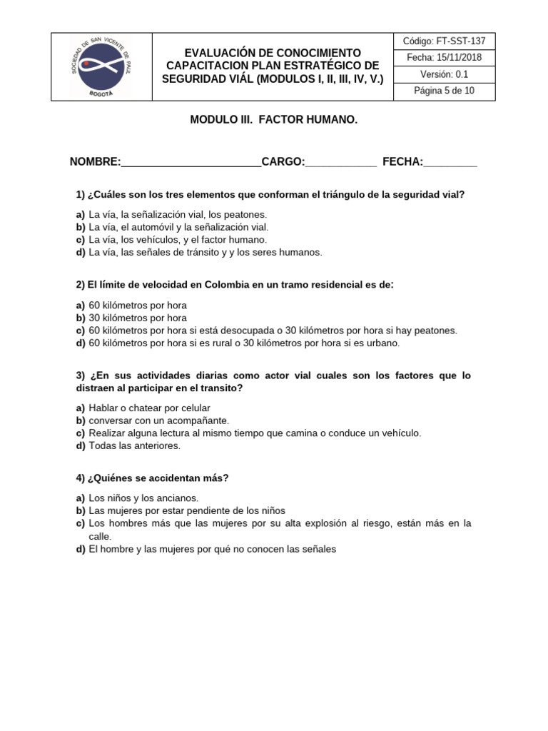 FT-SST-137 Formato Evaluación Modulo III, Factor Humano | PDF