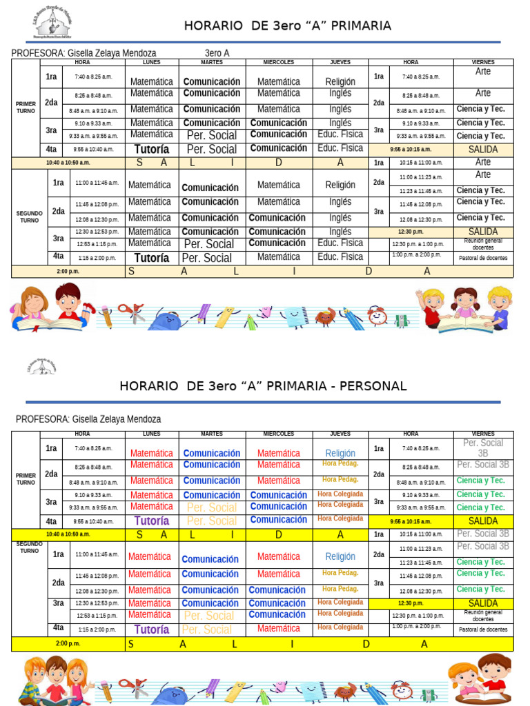 Horario Escolar 3ero A Primaria | PDF
