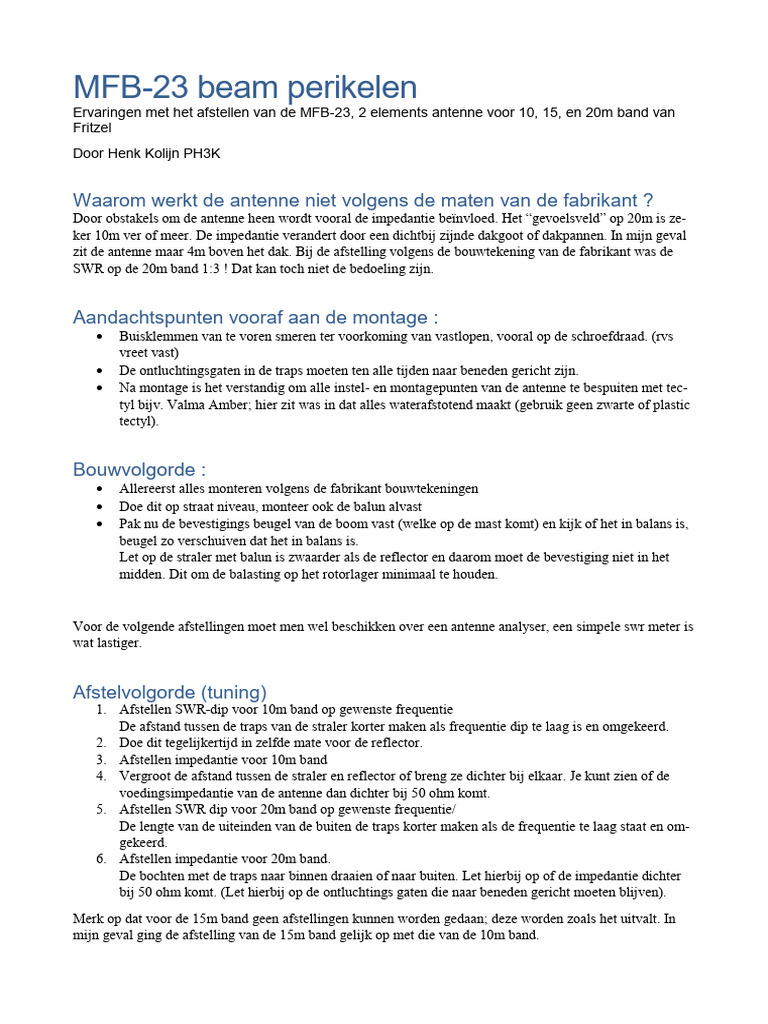 Perikelen Met Het Afstemmen Van de MFB 23 Beam | PDF