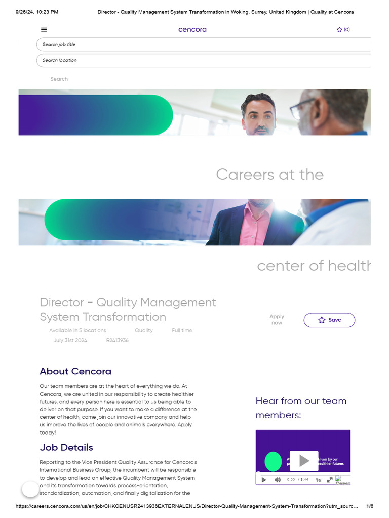Director - Quality Management System Transformation at Cencora | PDF ...