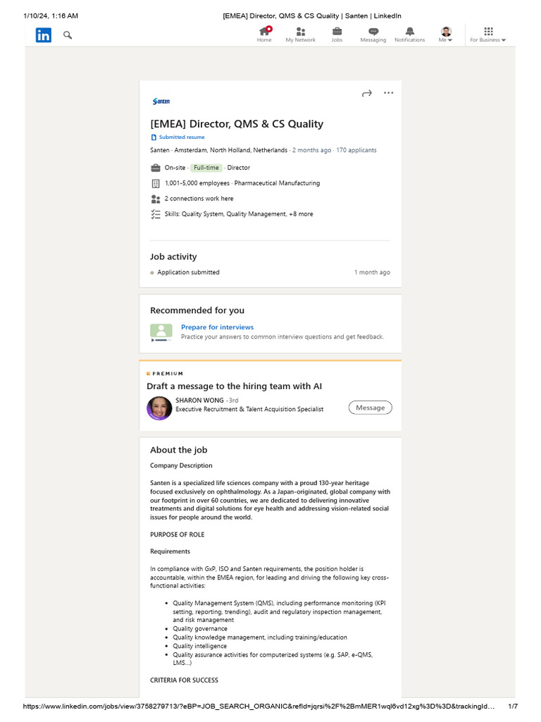 (EMEA) Director, QMS & CS Quality - Santen - LinkedIn | PDF | Quality ...