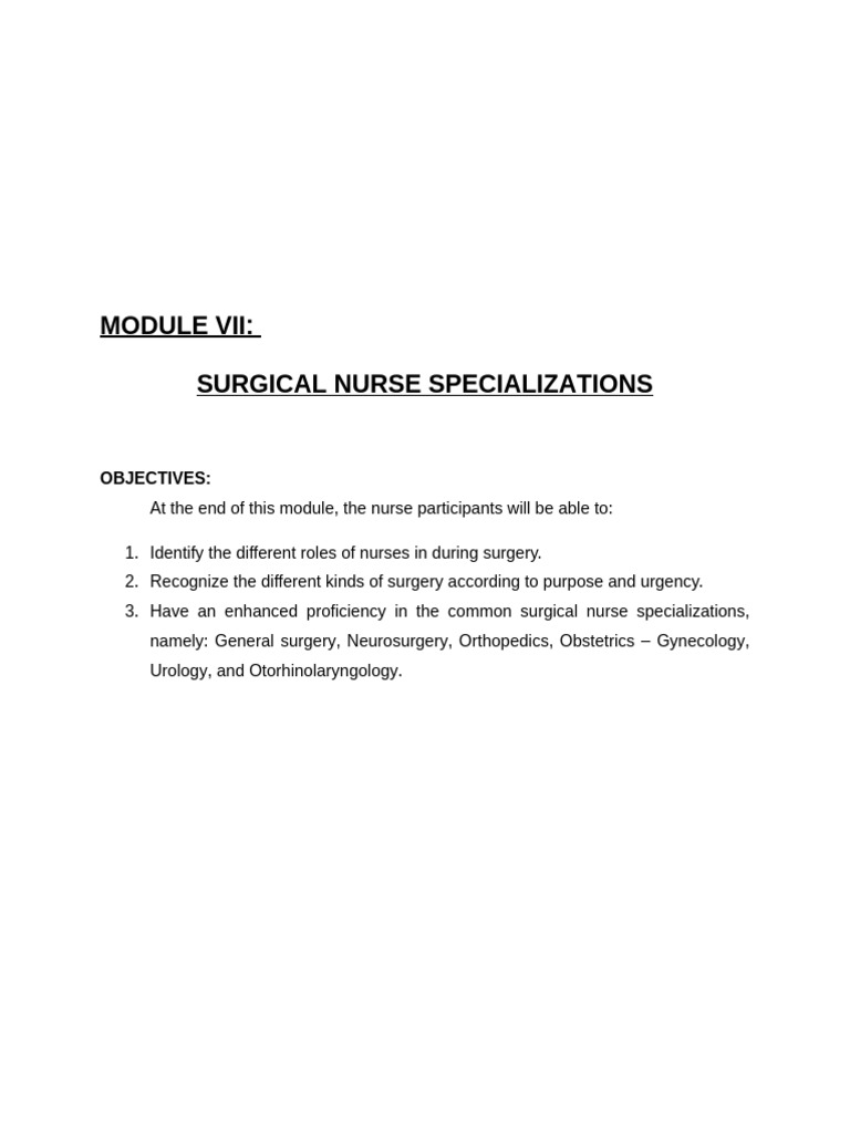 MODULE VII-specializations | PDF | Surgery | Neurosurgery