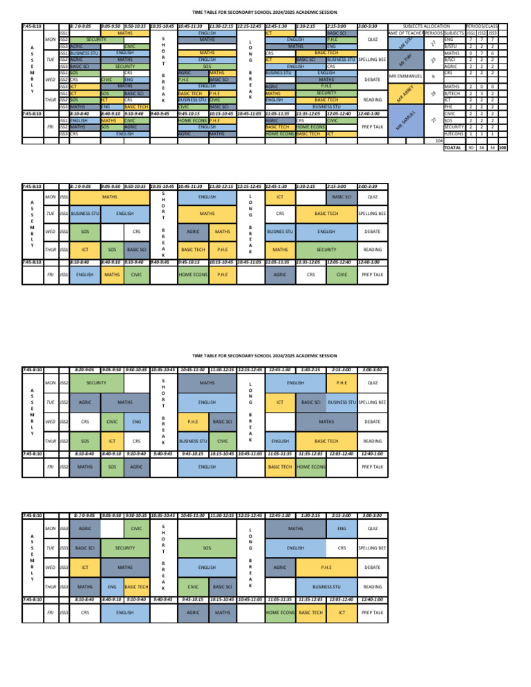 TIME TABLE SEC (Revised) | PDF