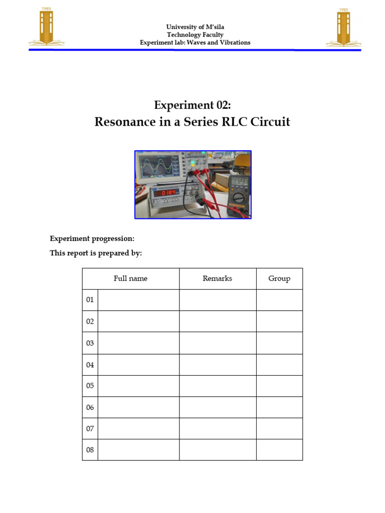 TP02 Resonance in A Series RLC Circuit | PDF | Electrical Impedance | Resonance