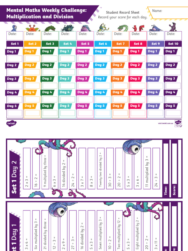 Mental Maths Weekly Challenge Multiplication and Division | PDF ...