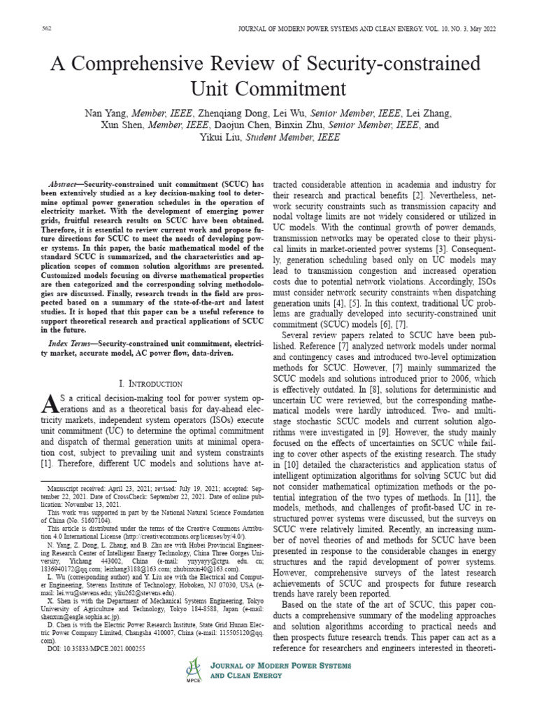 A Comprehensive Review Of Security Constrained Unit Commitment Pdf