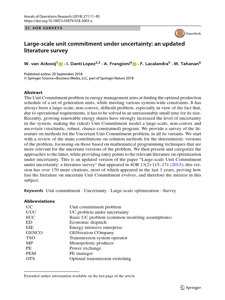 Large-Scale Unit Commitment Under Uncertainty: An Updated Literature Survey | PDF | Mathematical ...