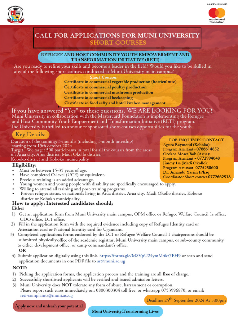 Muni University Short Courses Application | PDF