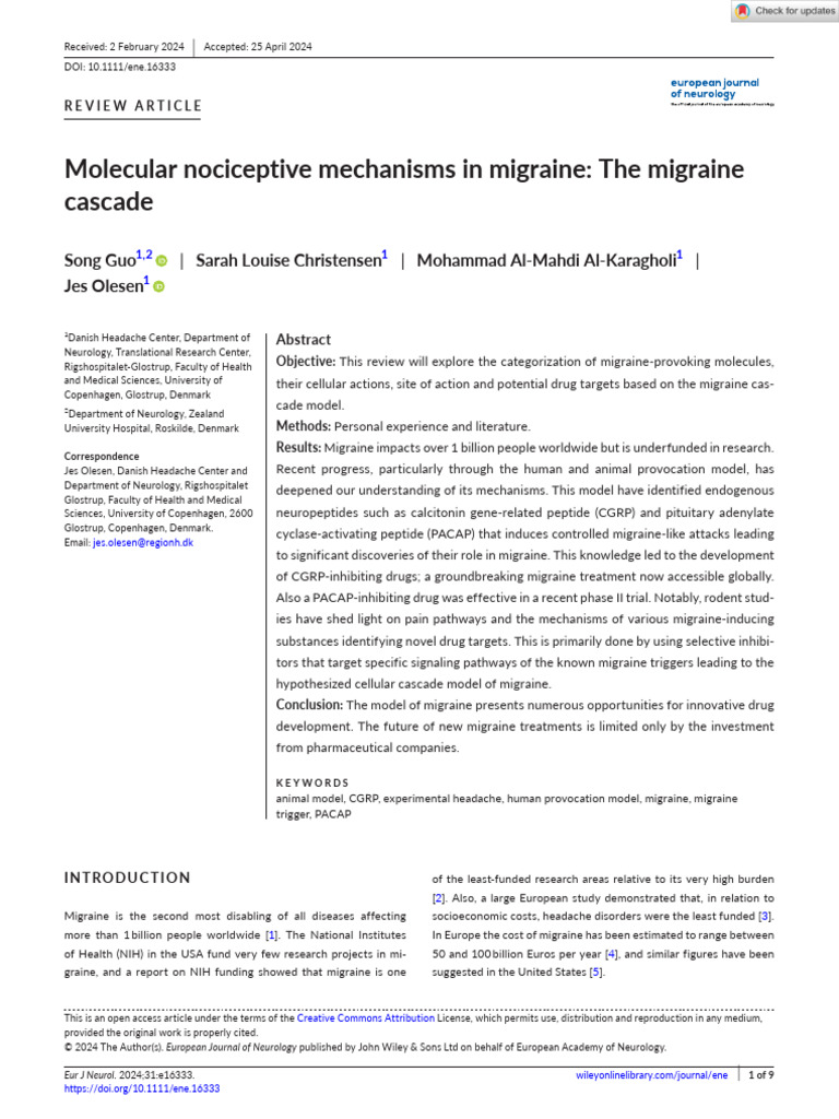 Guo - Molecular Nociceptive Mechanisms in Migraine The Migraine Cascade ...