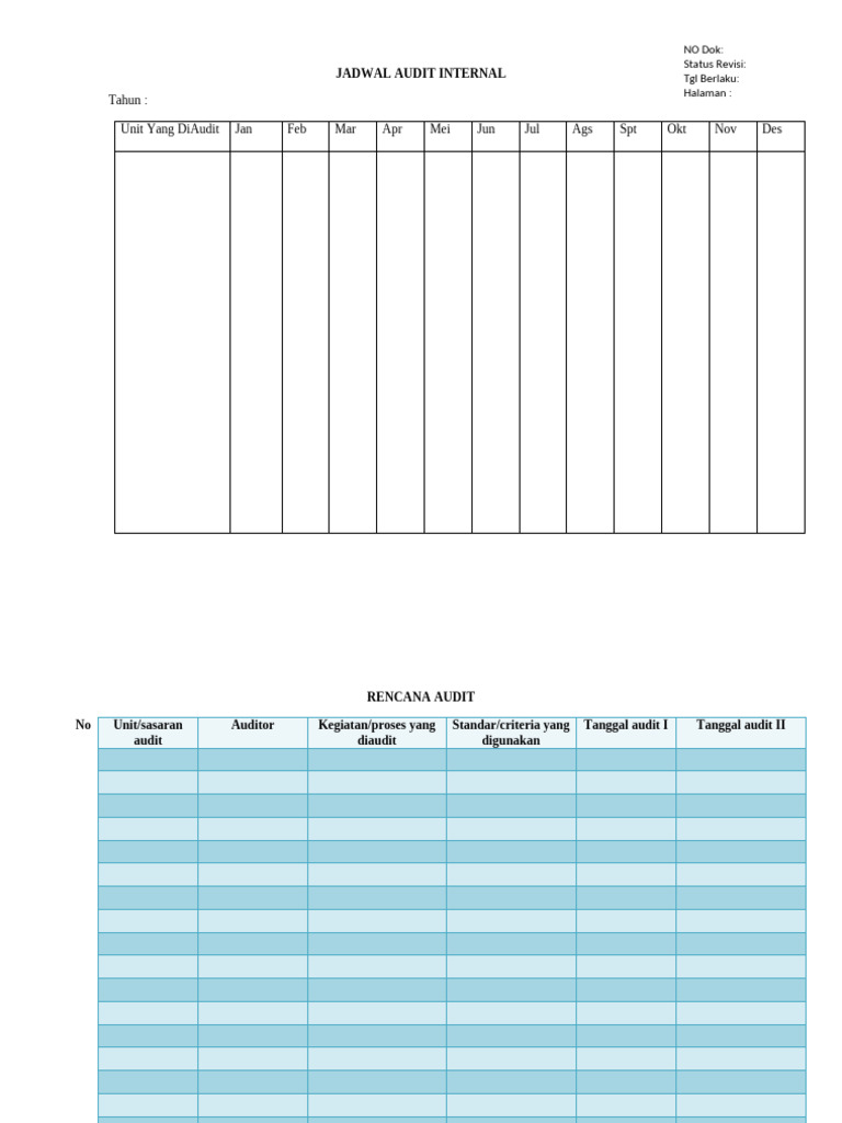 Jadwal dan Rencana Audit Internal 2023 | PDF