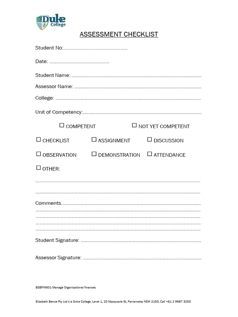 Assessment Checklist | PDF