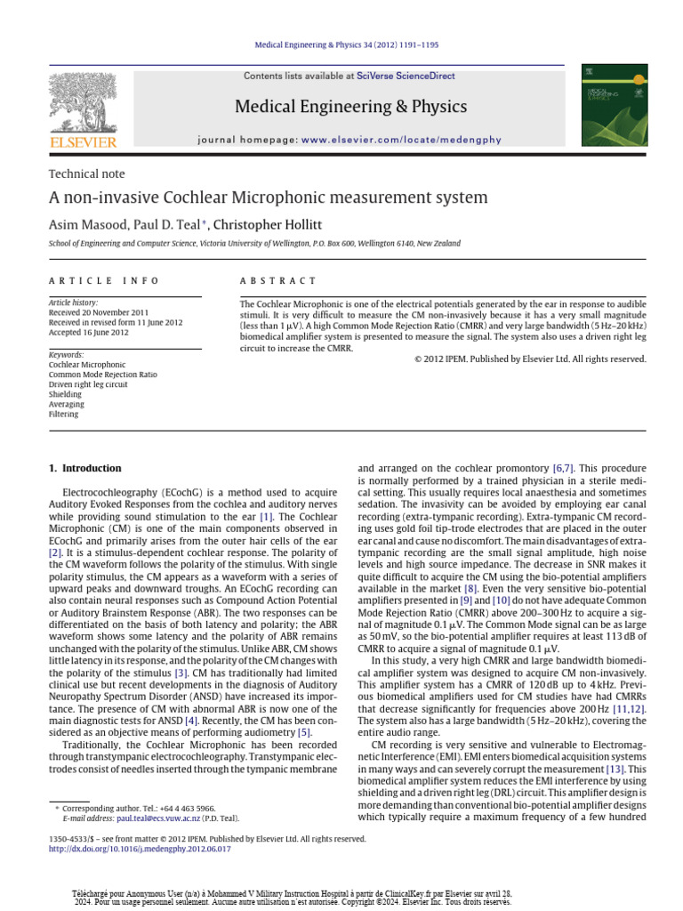 A Non-Invasive Cochlear Microphonic Measurement System | PDF ...