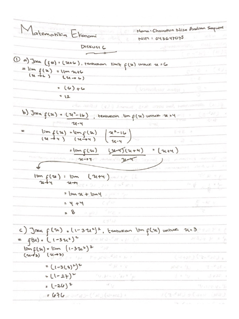 Jawaban Diskusi 6 Matematika Ekonomi | PDF