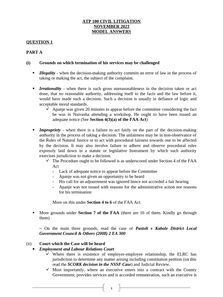 Atp 100 Civil Litigation Nov 2023 Model Answers (Amended) | PDF ...