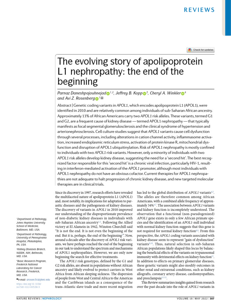 Daneshpajouhnejad Et Al - Nat Rev Nephrol - 2022 | PDF | Medical Specialties | Biochemistry