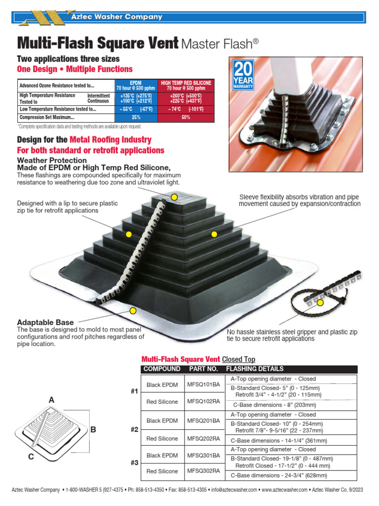 Mfsq101ba Multi Flash Square Vent MF Flyer 9 21 23 | PDF | Pipe (Fluid Conveyance) | Silicone