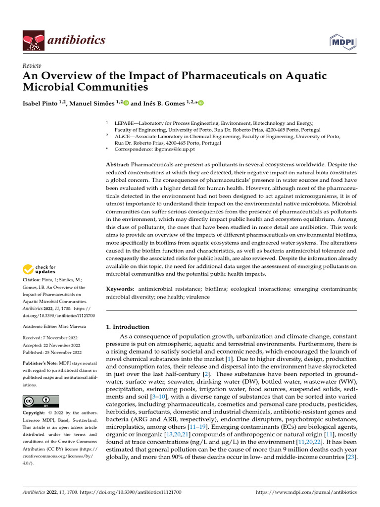 Antibiotics: An Overview of The Impact of Pharmaceuticals On Aquatic ...