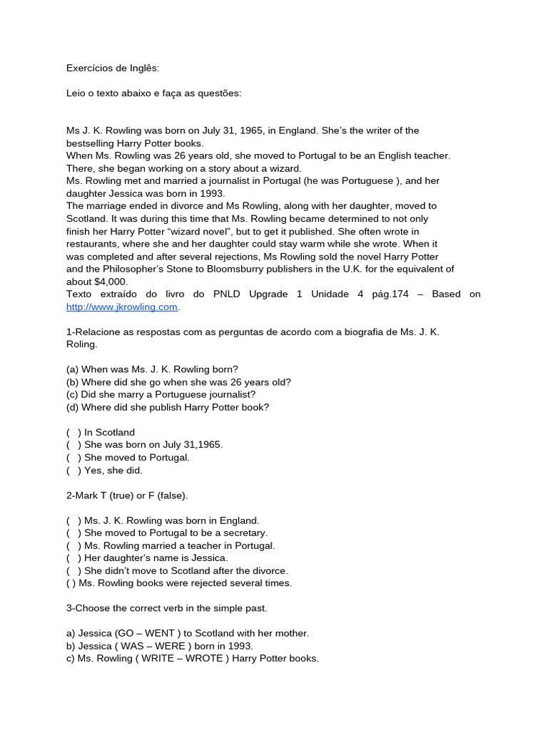 Exercícios de Inglês - 3006 | PDF