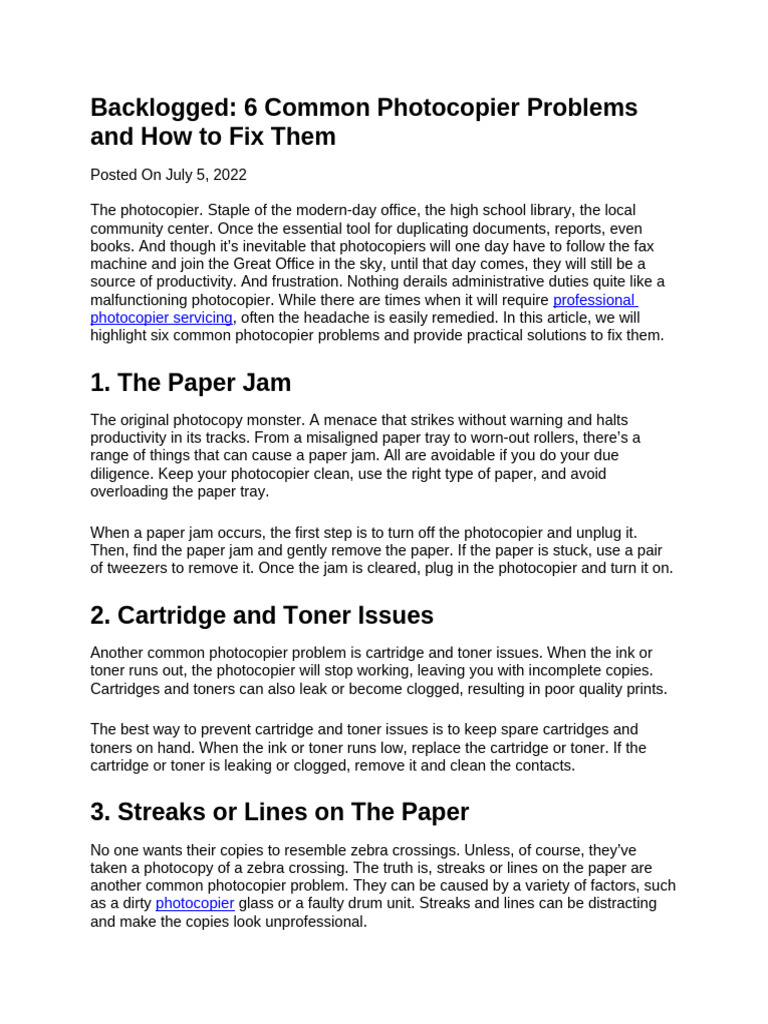 Common Photocopier Problem | PDF | Photocopier | Office Equipment