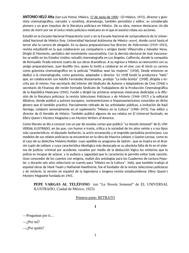 Antonio Helú: Pionero del Policíaco Mexicano | PDF | México | Amor