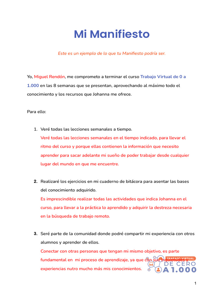 MANIFIESTO - Ejemplo - de - Miguel - Redo - N | PDF | Aprendizaje ...