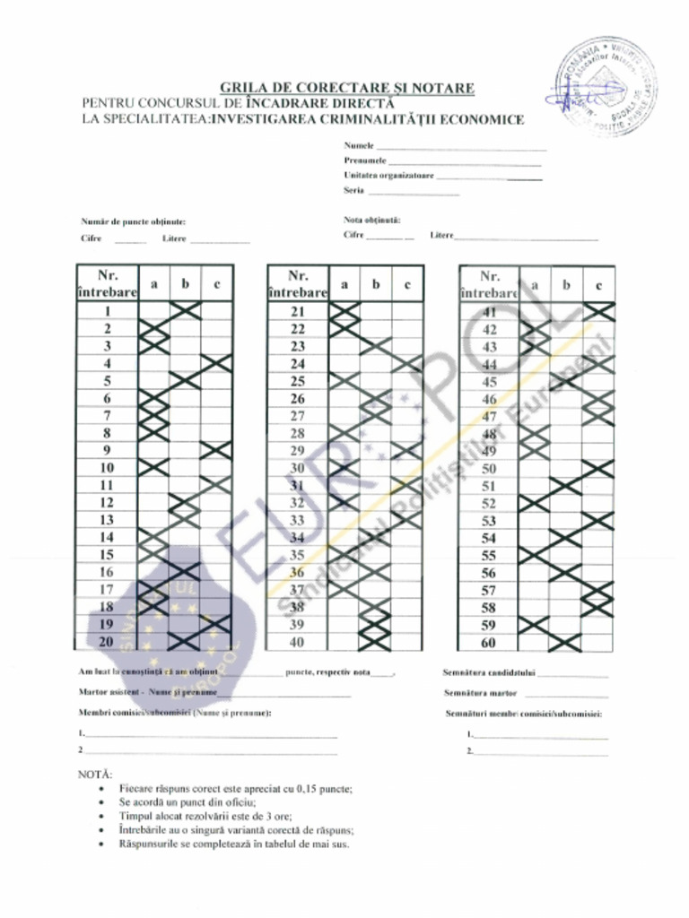 7archgrila de Corectare Si Notare DICE Incadrare Directa Ofiter 2 | PDF