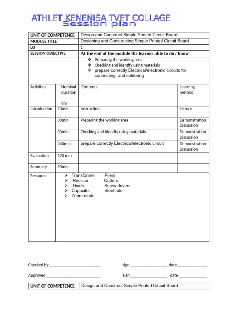 Session Plan | PDF | Printed Circuit Board | Electrical Network